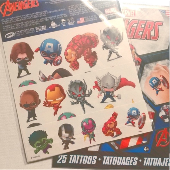 Marvel | Party Supplies | Nwt 45 2 Packs Water Tattoos Avengers Chibis ...